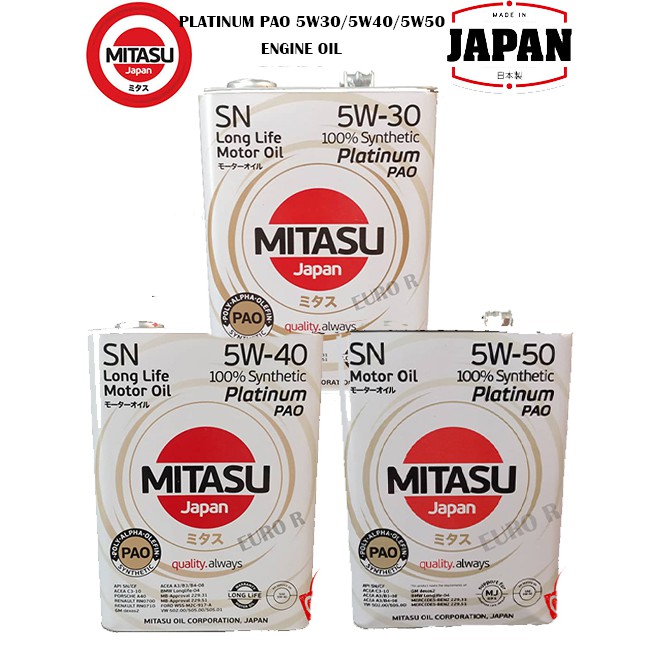 MITASU ENGINE OIL 100% ORIGINAL JAPAN PLATINUM PAO SN 5W-30 / 5W-40 ...