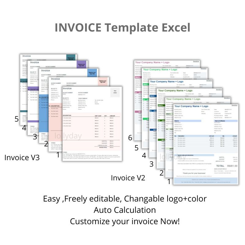 Invoice Business Template Auto Calculation Excel Numbers Google Sheets | Shopee Malaysia