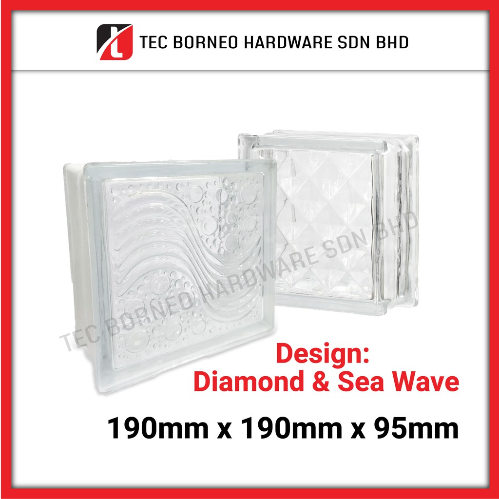 TEC 190mm x 190mm x 95mm Wall Design Glass Block Glass Brick Diamond ...