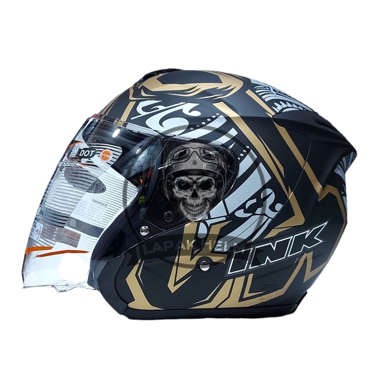 Helmet INK DYNAMIC Motif Series 3 Matt Black Gold Half Face SNI DOT ...