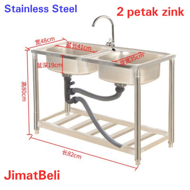 Stainless steel double sink with rack / sinki berkembar meja sinki rak ...