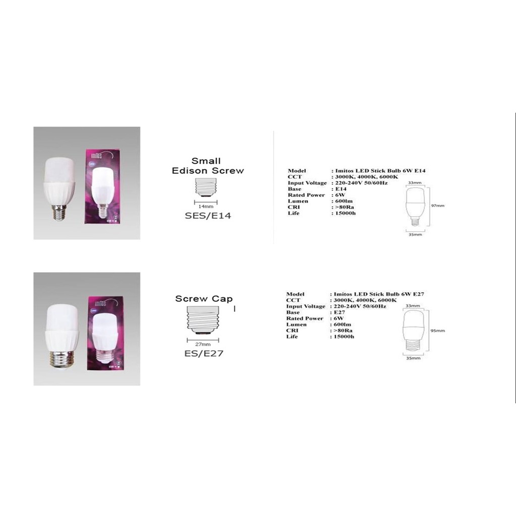 IMITOS 6W LED Stick BULB E14 E27 | Shopee Malaysia