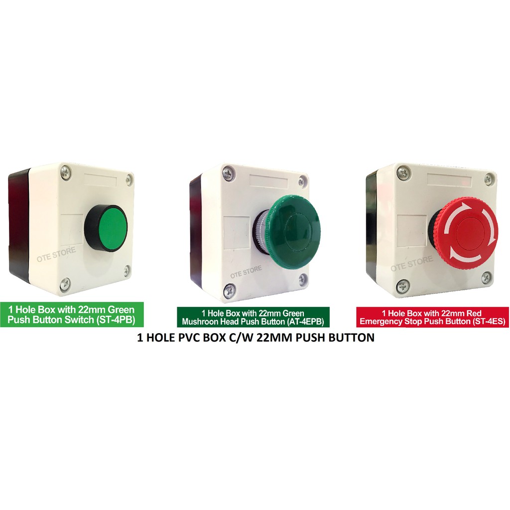 1 Hole Box with 22mm Push Button Switch (GREEN / GREEN MUSHROOM HEAD ...