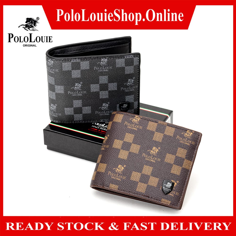 Original Polo Louie Men's Monogram Trifold Wallet Leather Card Holder ...