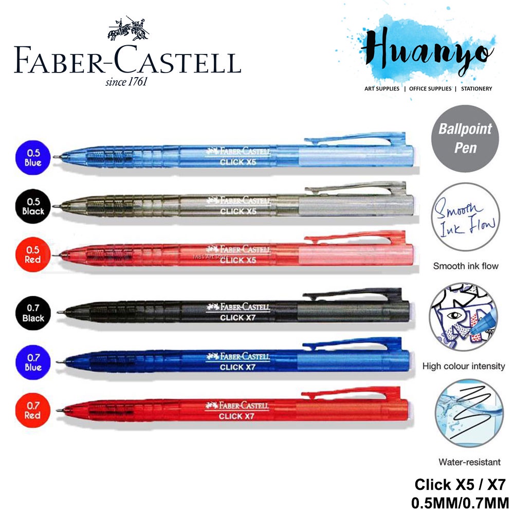 Faber-Castell Click X5 X7 Retractable Ball Pen (Black/Blue /Red, 0.5mm/0.7MM)[Per Pcs] | Shopee ...
