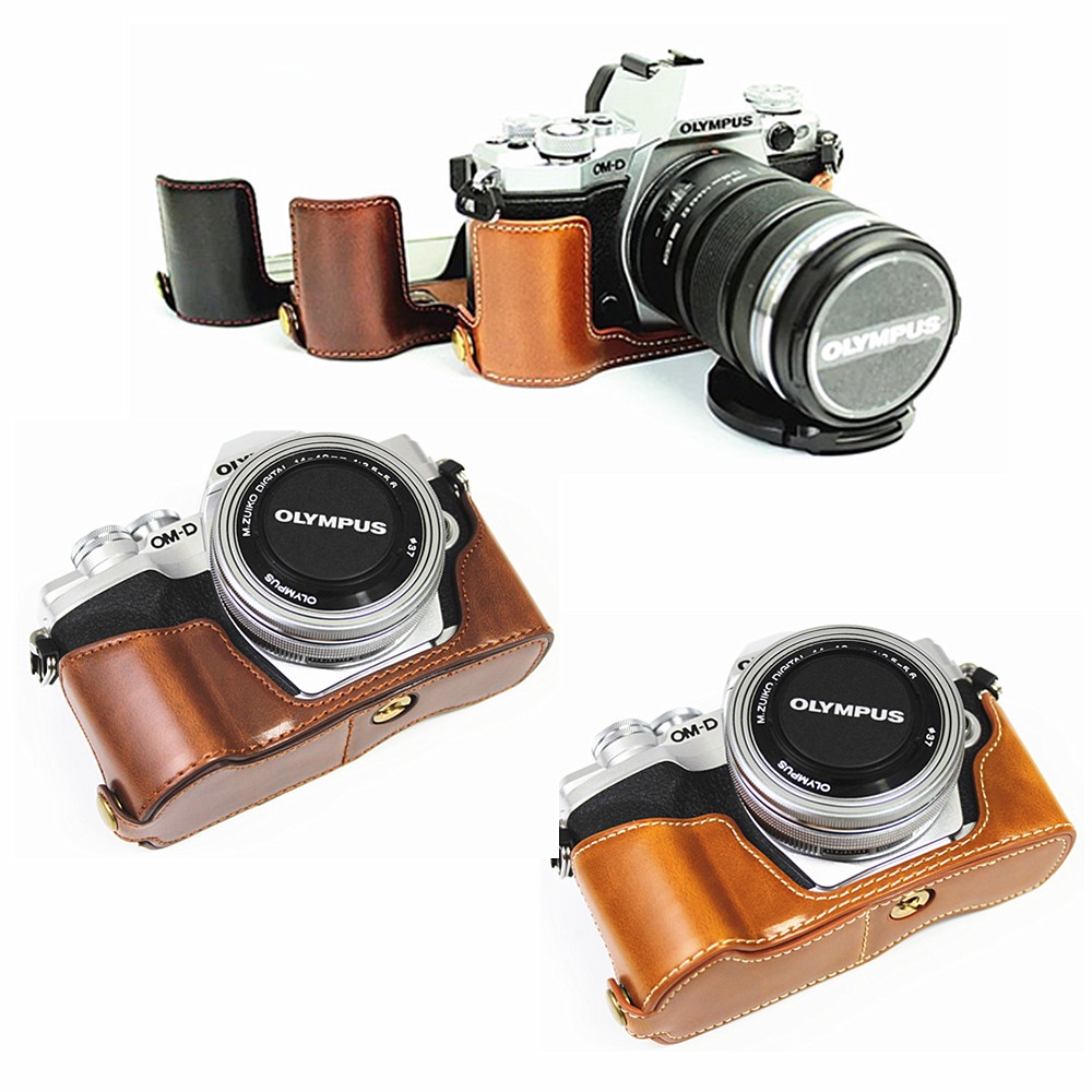 Retro Pu Leather Camera Bag Half Body Case For Olympus PEN-F EM5 EM10 ...