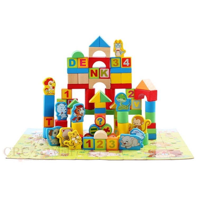 Animals Milk Cow Alphabet Numbers DIY Wooden Building Blocks (148pcs ...
