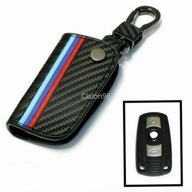 Carbon Fiber Style Leather Remote Car Key Fob Cover Case M Color For ...