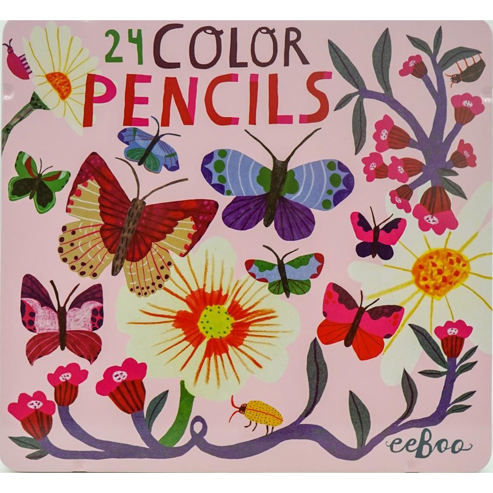 (BBW) Eeboo 24 Colored Pencils Tin Butterflies And Flowers (ISBN ...