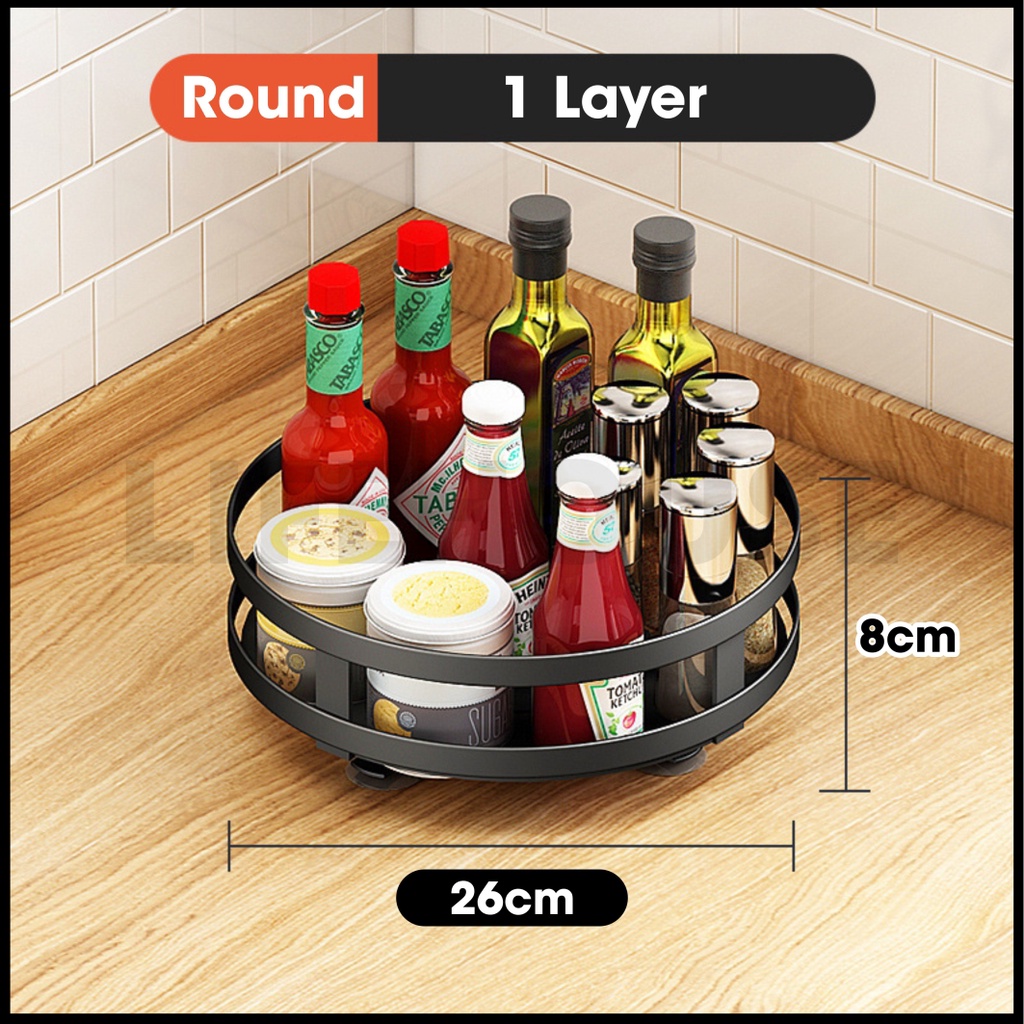 360 Degree Rotatable Kitchen Spice Rack (1-3 Layers) Rak Dapur ...