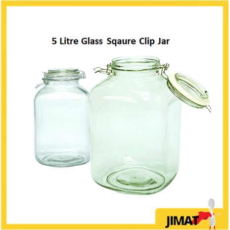 6500 5 Litre Glass Sqaure Clip Jar | Air Tight Glass Jar | Preserving ...