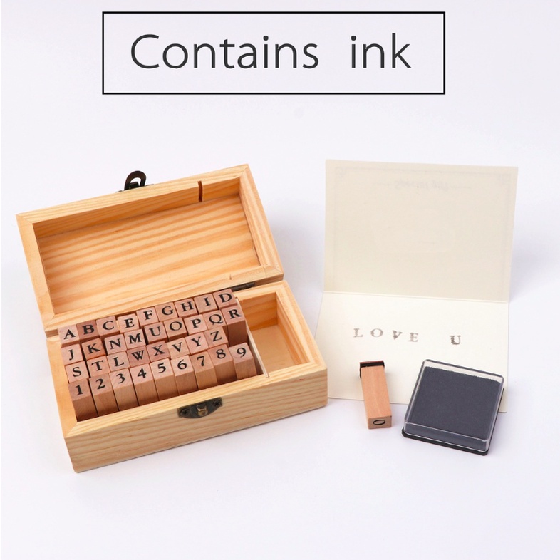Alphabet Wooden Stamp Chop Set DIY Scrapbook Journal Gift Ink Pad ...