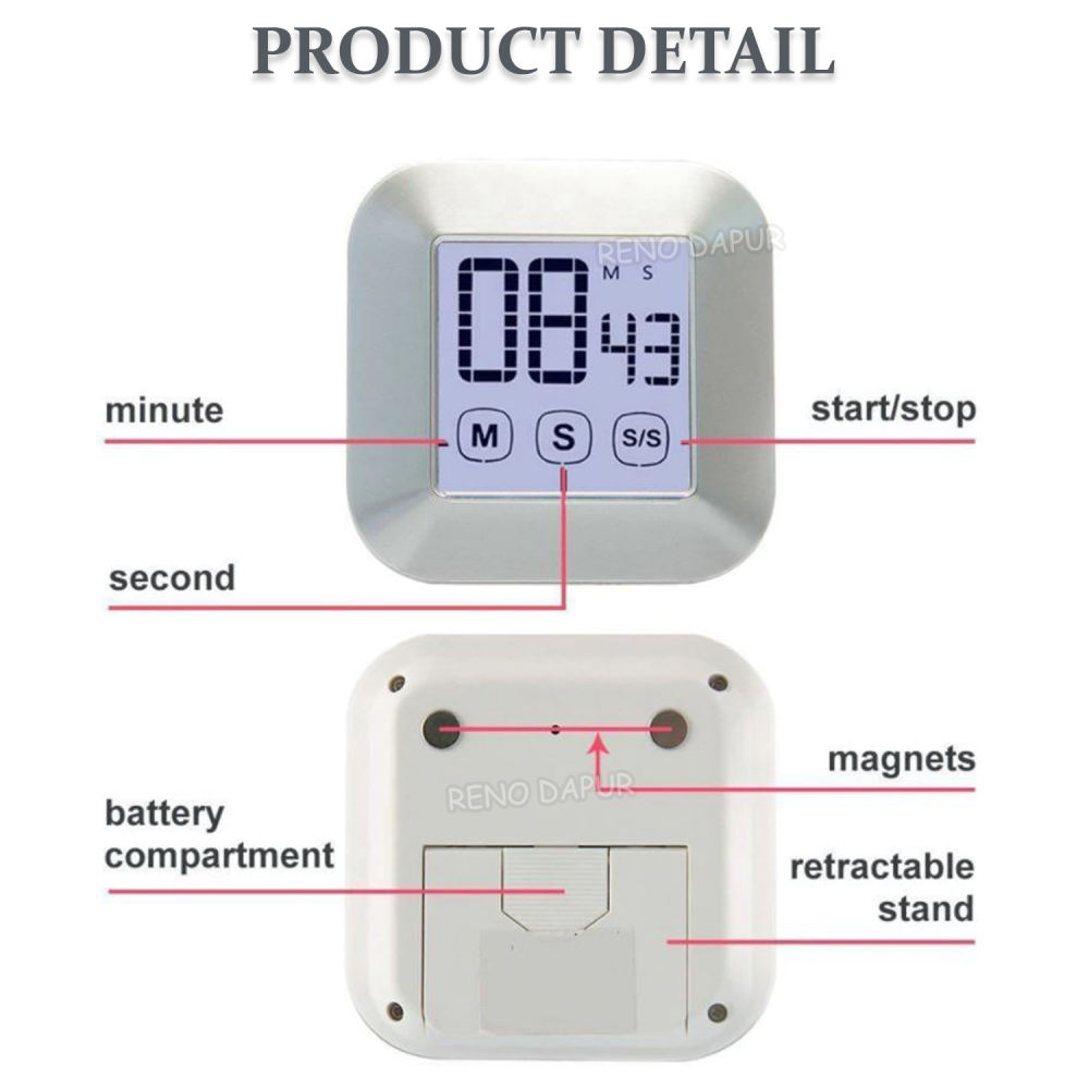 Kitchen Screen Digital TS-83 Timer Silver Touch Magnet Clock Countdown ...