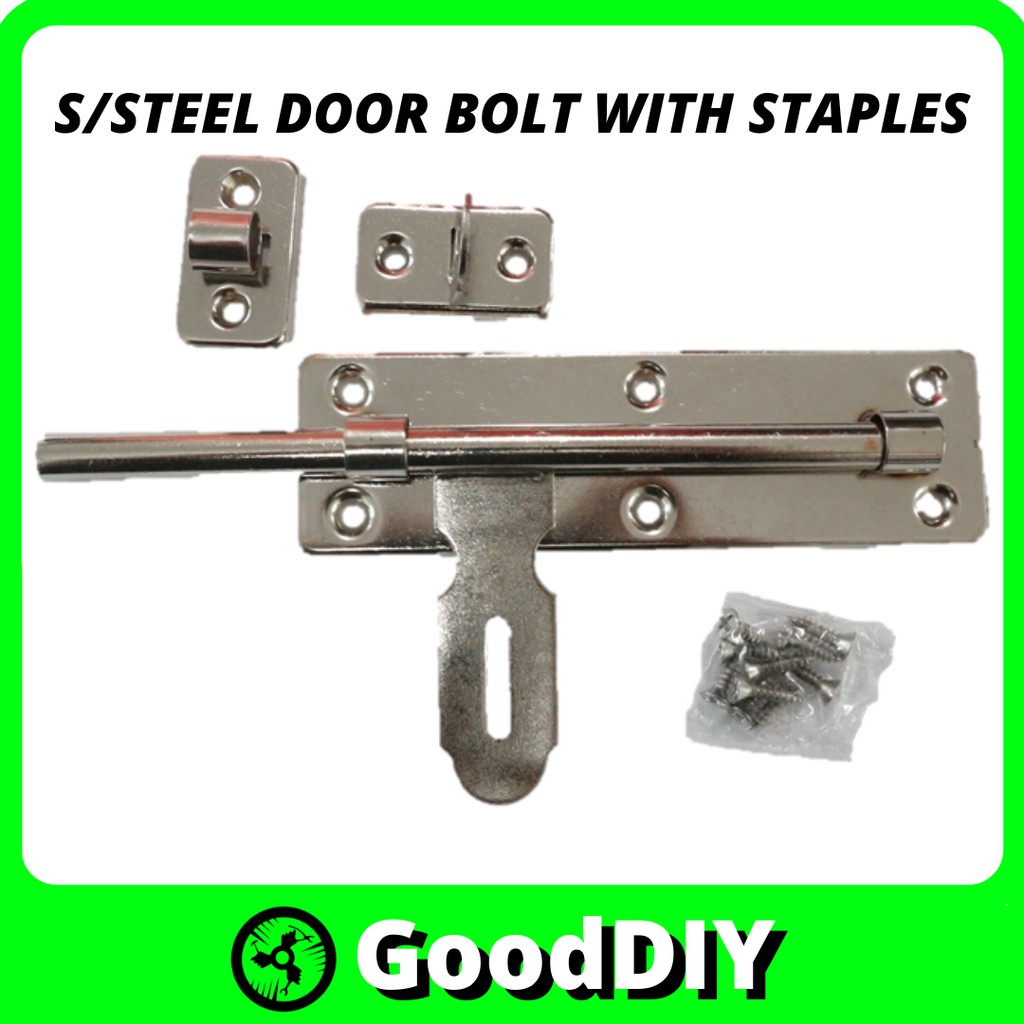 S/STEEL DOOR BOLT WITH STAPLES PINTU S / STEEL DENGAN STAPLES | Shopee ...