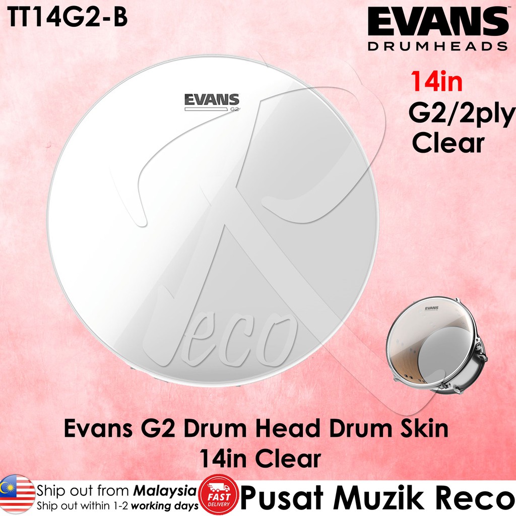 Evans TT14G2-B Genera G2 Clear Tom Drum Head 14" Snare / Tom / Timbale Drumhead / Drumskin ...
