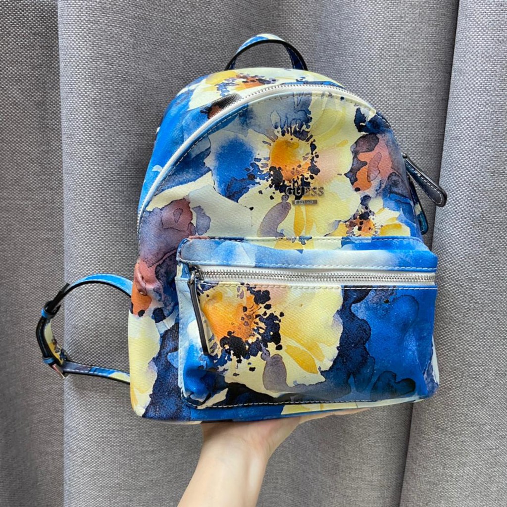 Guess Flower Blue Women's Lady Outdoor Fashion Backpack (Without Dust ...