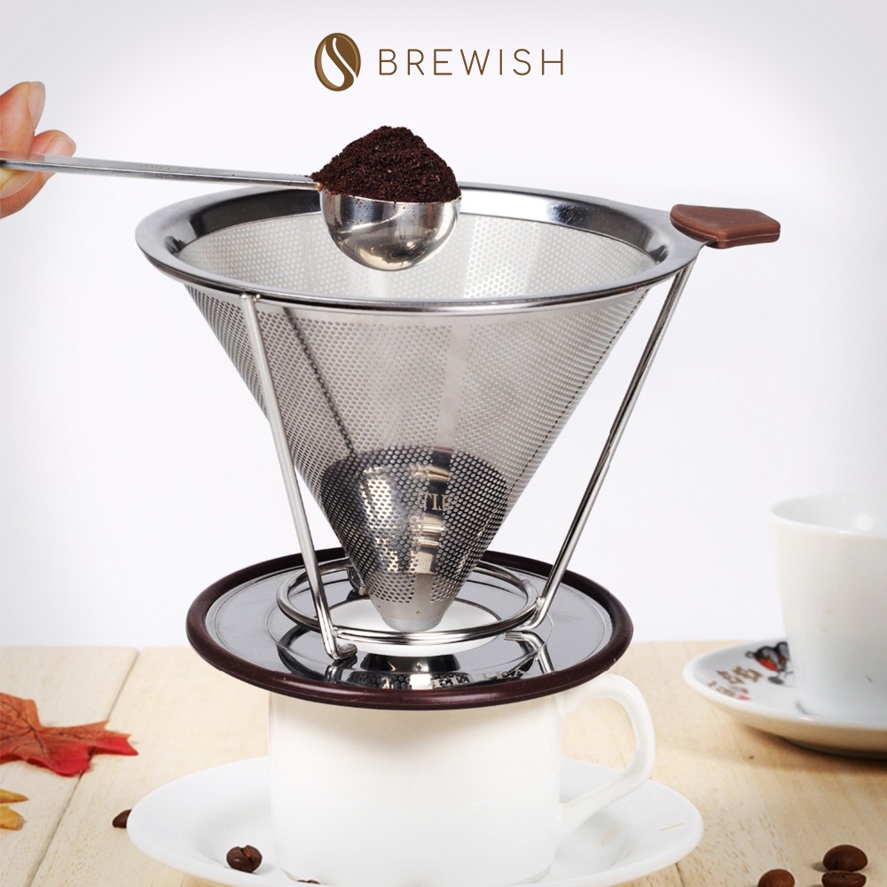 BREWISH Barista Stainless Steel Reusable Double Mesh Paperless Coffee ...