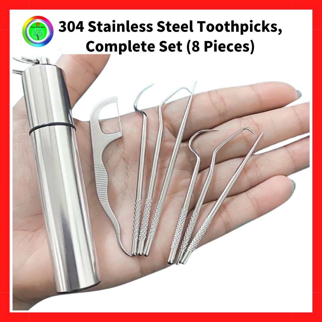 304 Stainless Steel Toothpicks, Complete Set (8 Pieces) (Makeup Tools ...