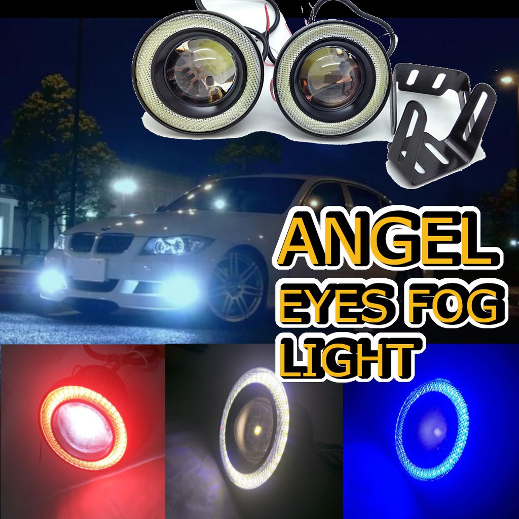 ♟Car Angel Eye Fog Lamp Led Sportlight Sport Light White Red Blue RING ...