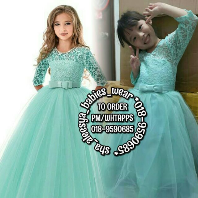 🔥SHIP FROM 🇲🇾🔥 GREEN MINT TIFANNY HIJAU PRINCESS WEDDING GOWN DRESS RAYA 7y 8y 9y 10y 11y 12y ...