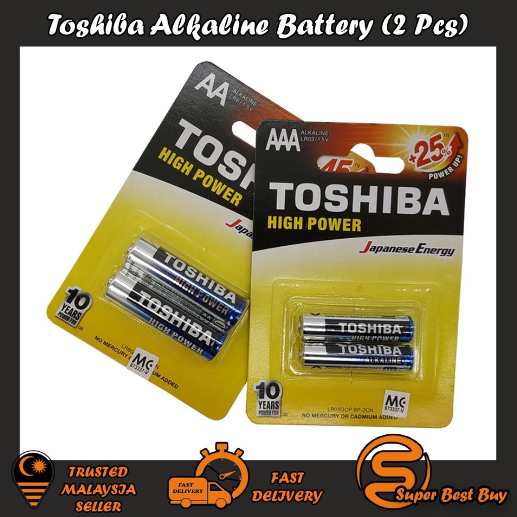 Toshiba Genuine AA & AAA Alkaline Battery [2Pcs] High Power Heavy Duty ...