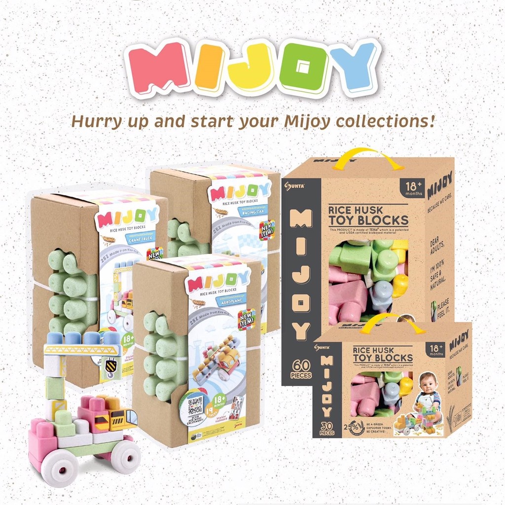 READY STOCK MIJOY Rice Husk Toy Blocks 18+ months (30pcs / 60pcs ...