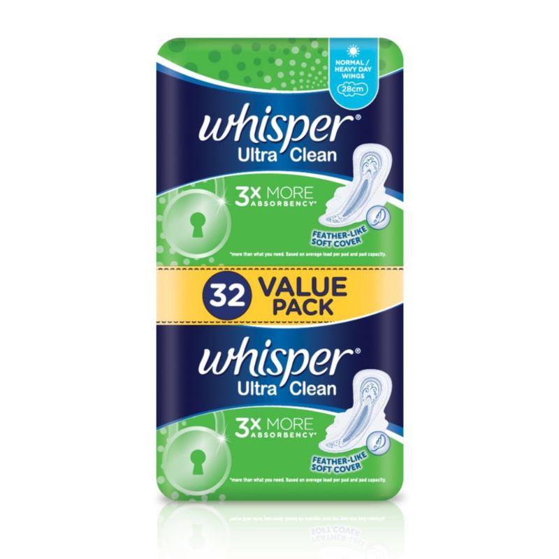 Whisper Ultra Clean - Normal/Heavy Day Wings (28cm x 32s) | Shopee Malaysia