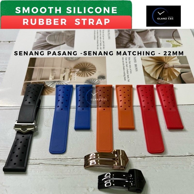 Tagone Hole Design Smooth Silicone Rubber Strap 22mm 通用硅胶表带 Tali jam ...