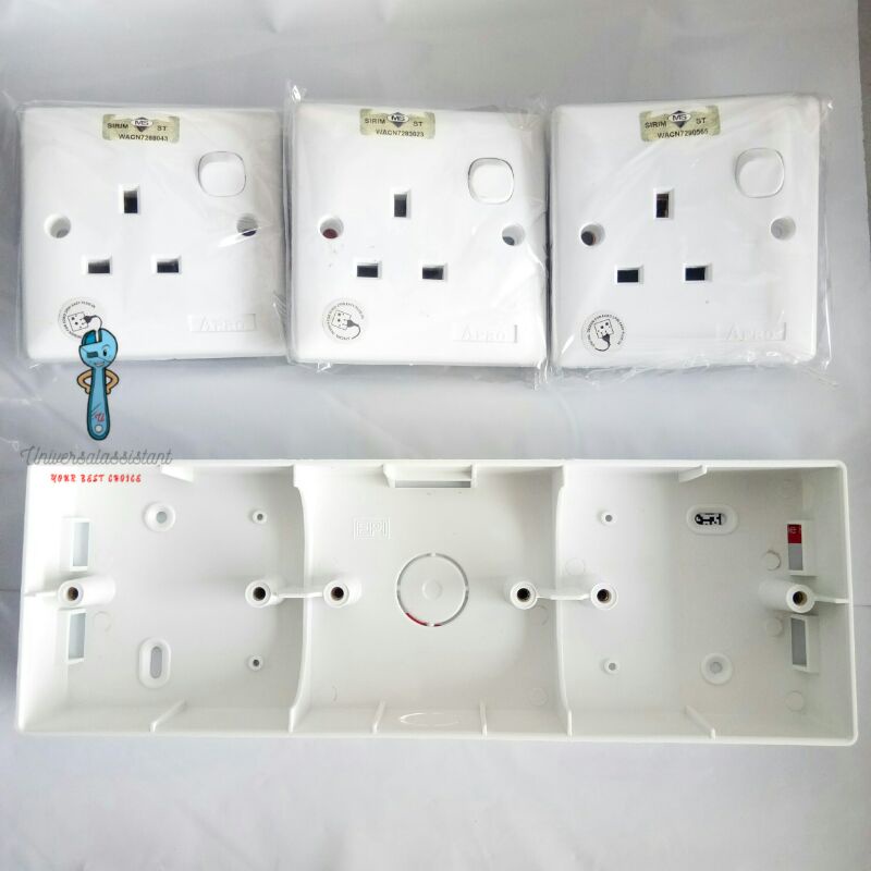 【1 Set】3Way 13A Single Electric Switch Wall Socket & 3”x10” Triple Nut ...
