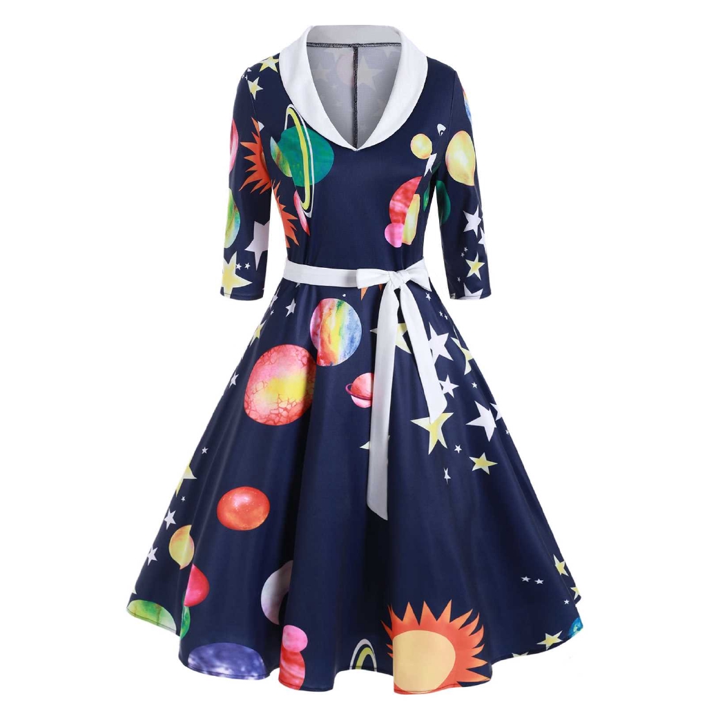 Planet Sun Moon Print Dress (Multi) | Shopee Malaysia