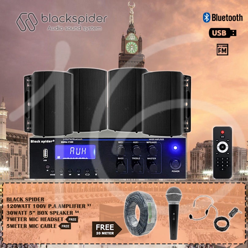 Black Spider PA SYSTEM PACKAGE 120W Mixing Amplifier with 4Unit 5" Box ...