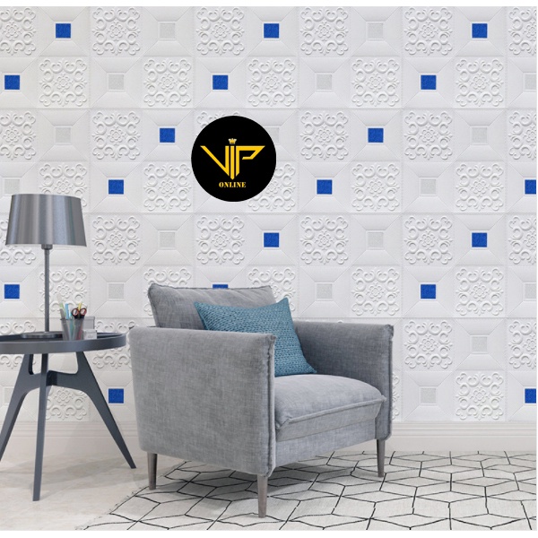 Vip Wallpaper Foam Batik Motif 01 Blue 3D Brick Sticker Wall Paper ...