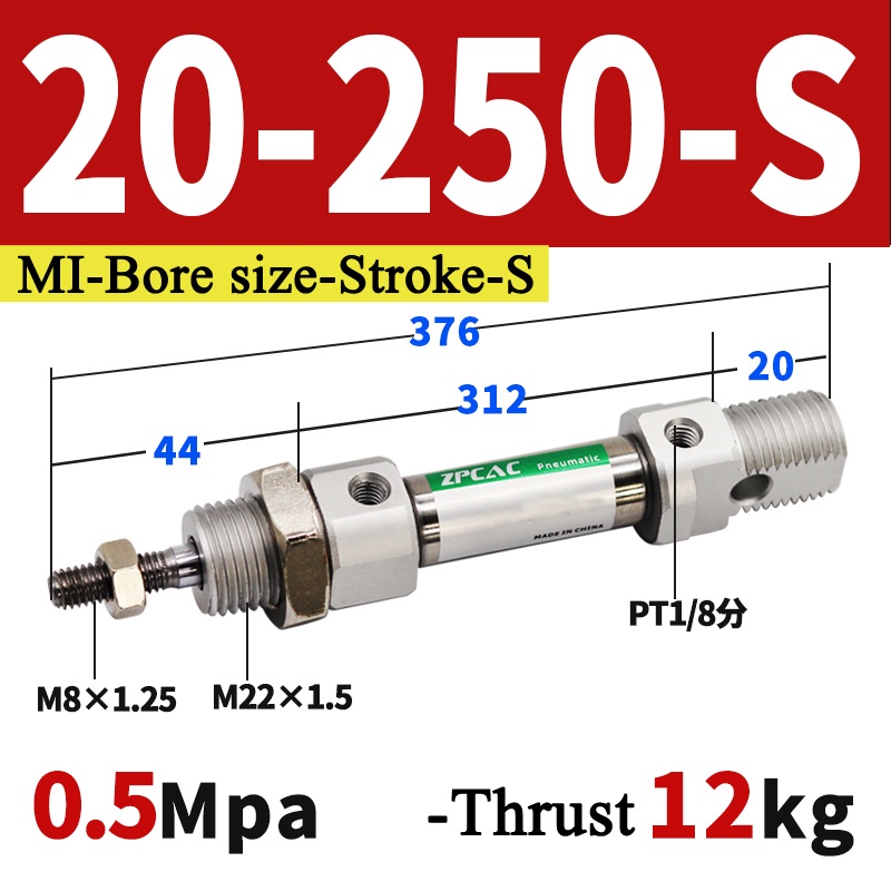 MI Pneumatic Air Cylinder Stainless Steel Cylinder MI10/12/16/20 ...