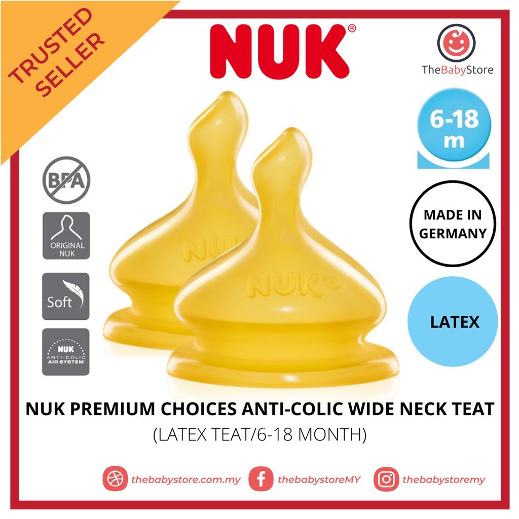 NUK (6-18 Month) Premium Choices Wide Neck Natural Latex-Teat S2 ...