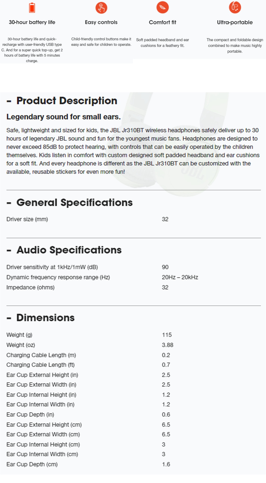 JBL JR310BT Kids Wireless Bluetooth On-ear Headphones With Mic & Safe Sound