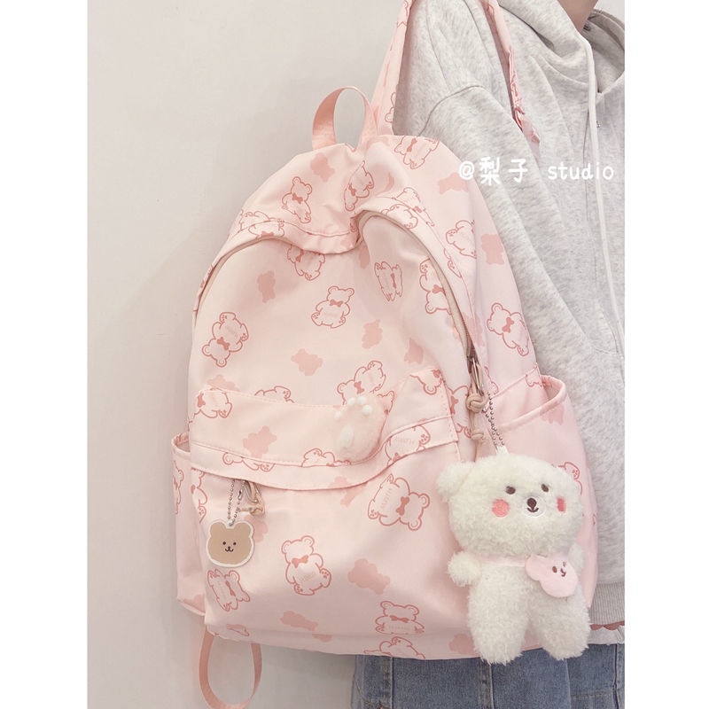Bear Cartoon Print Backpack South Korea Ins Harajuku Ulzzang Japanese ...