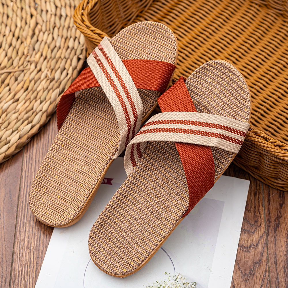 home slippers lightweight women slipper Linen couple slippers | Shopee ...