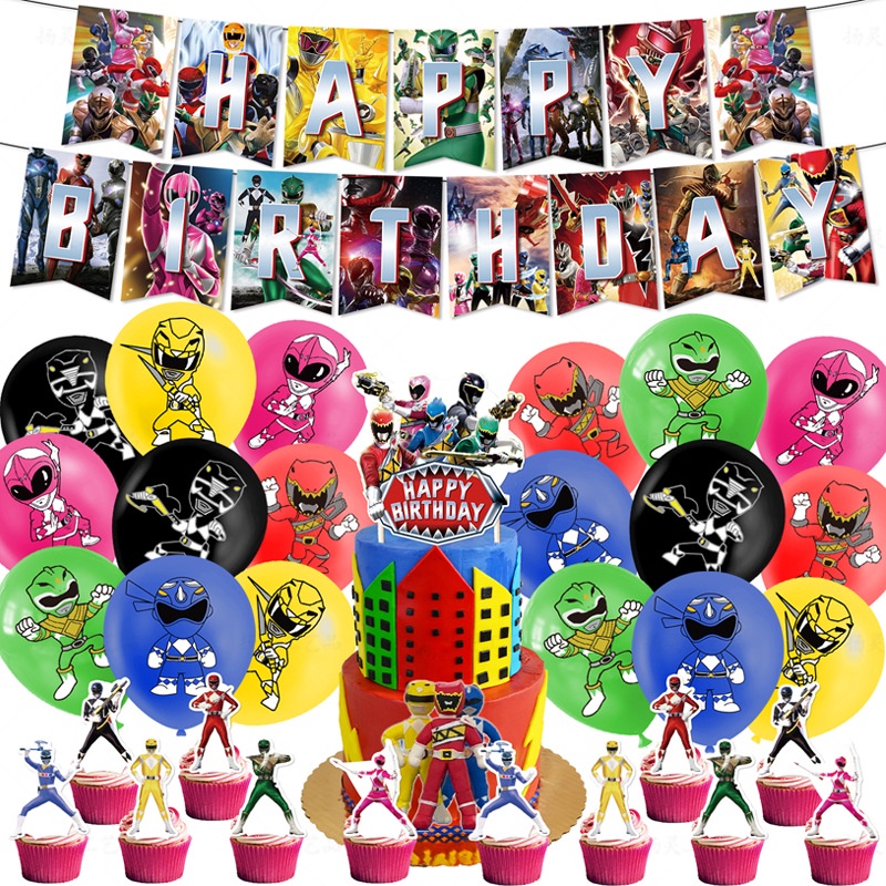 Power Rangers Theme Happy Birthday Party Decorations Set Cake Topper ...