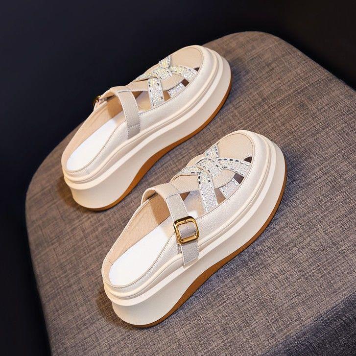 Thick-soled shoes, thick-soled toe-cap half drag for women, 2023 new ...