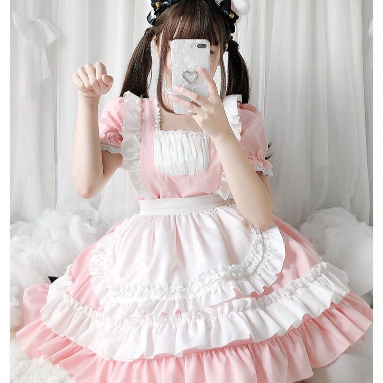 Pink cat maid outfit lolita soft girl dress loli maid uniform cosplay ...