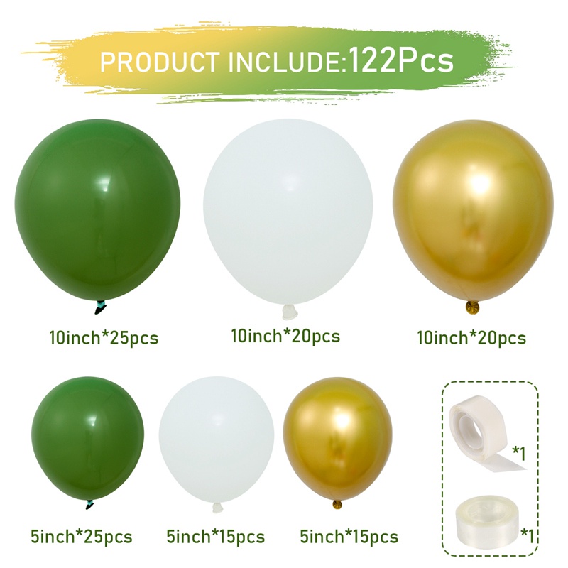 122pcs Green White Gold Balloons Garland Arch Kit For Birthday Wedding ...