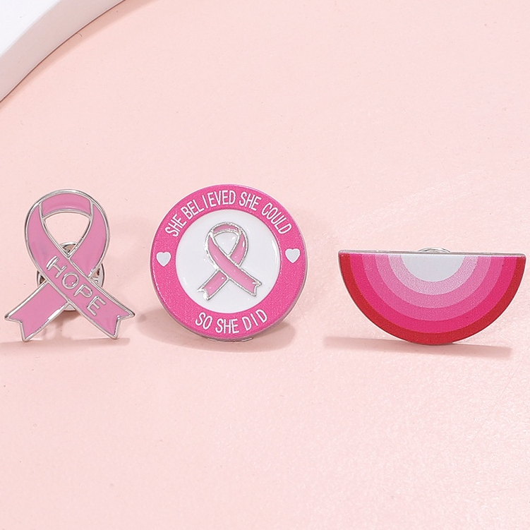3Pcs/set Womens Jewelry Enamel Pink Ribbon Brooch Pins Surviving Breast ...