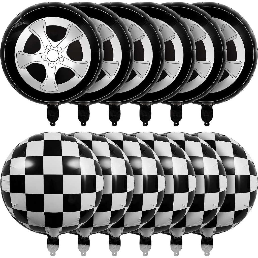 10 Pcs 18 Inch Black and White Checkered Balloons Car Wheel Balloon ...