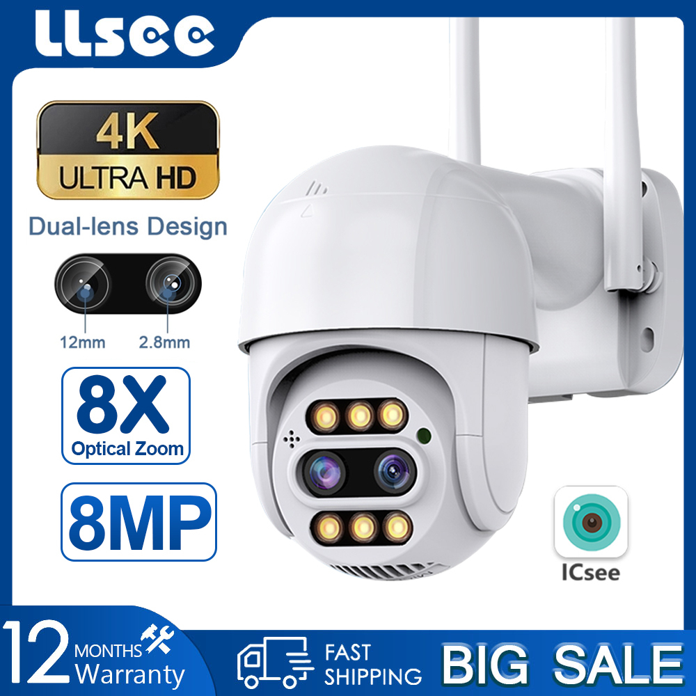 LLSEE Icsee Dual Lens HD 8MP 4K Night Vision Waterproof Wireless ...