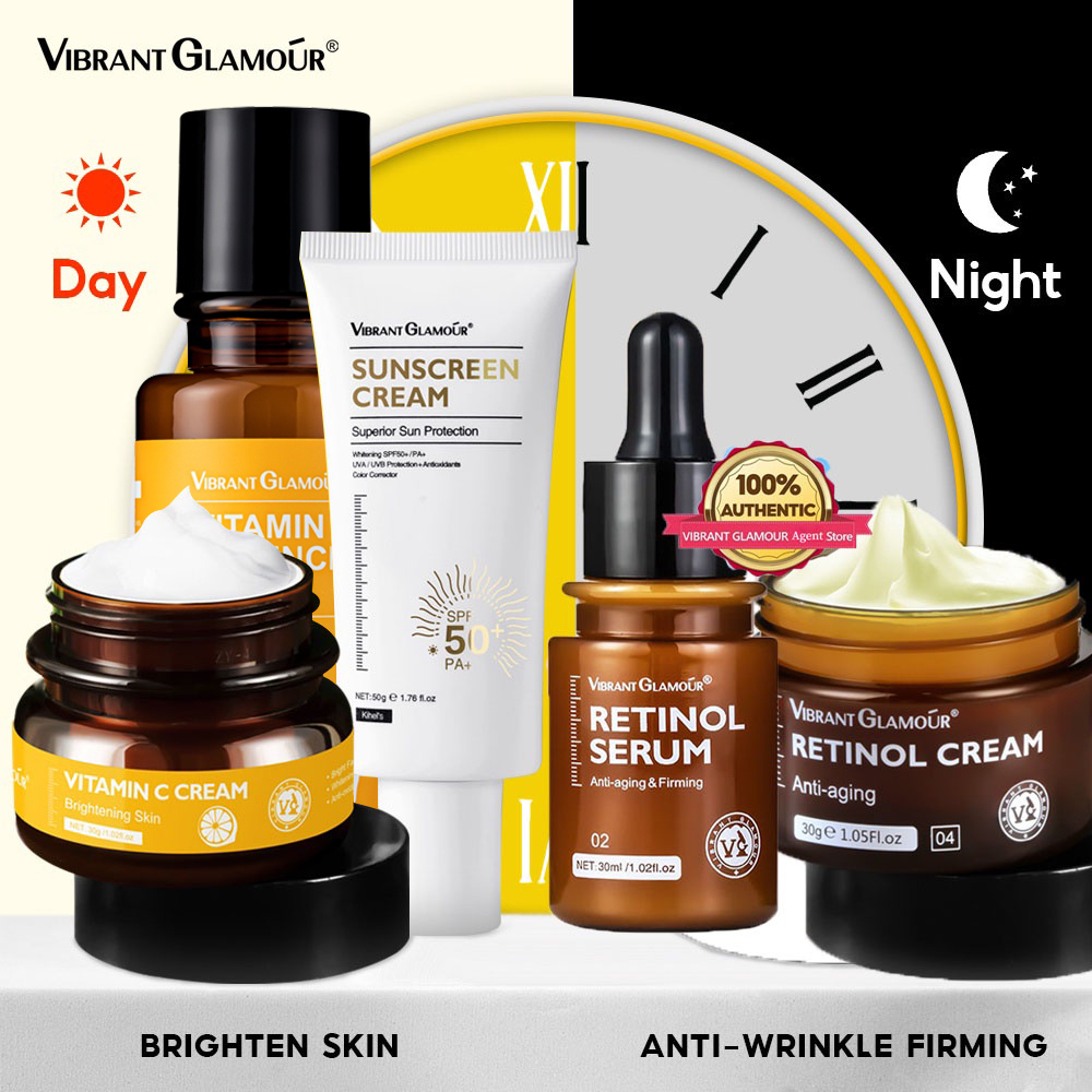 VIBRANT GLAMOUR Morning&Night Set Retinol Anti-Wrinkle Cream Whitening ...
