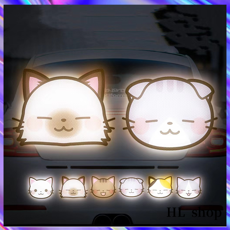 HLReflective Sticker Cute Cat Car Sticker Creative Cat Head Reflective ...
