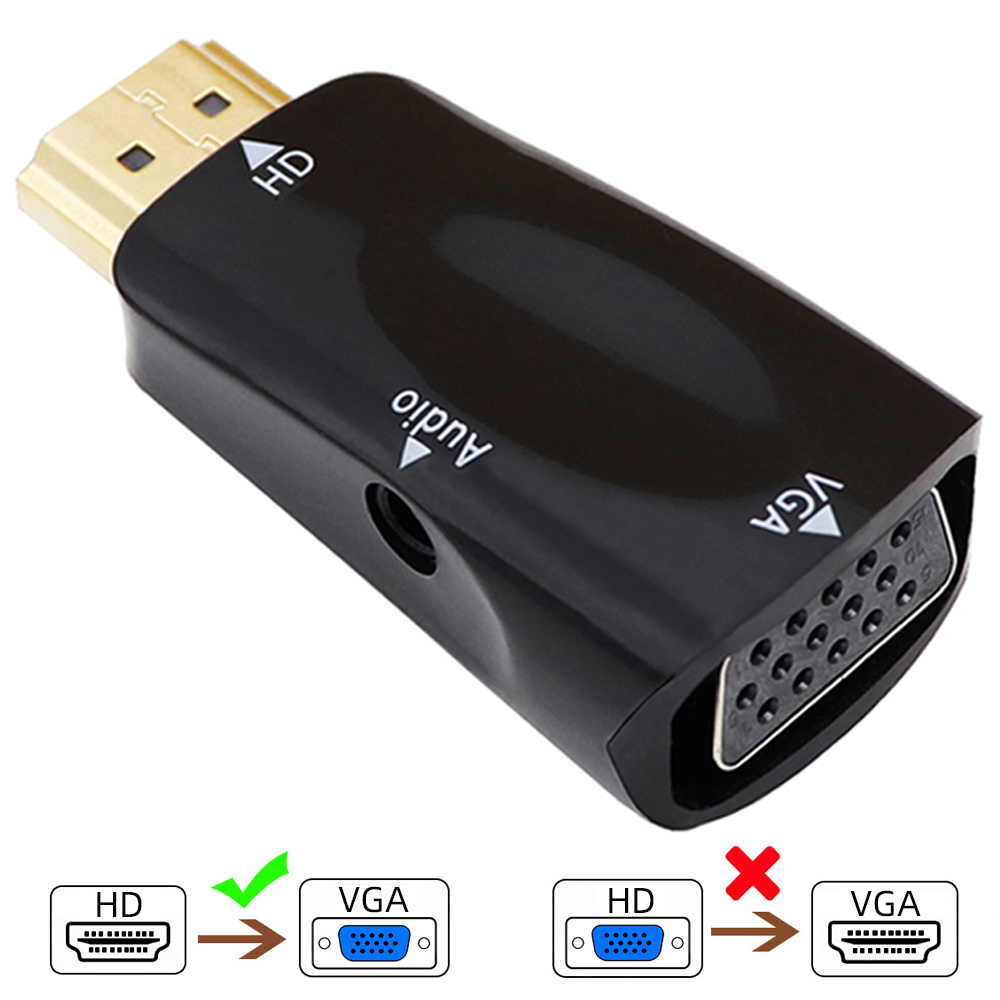 HDMI to VGA Adapter With Audio Cable Gold-Plated 1080P HDMI to VGA ...