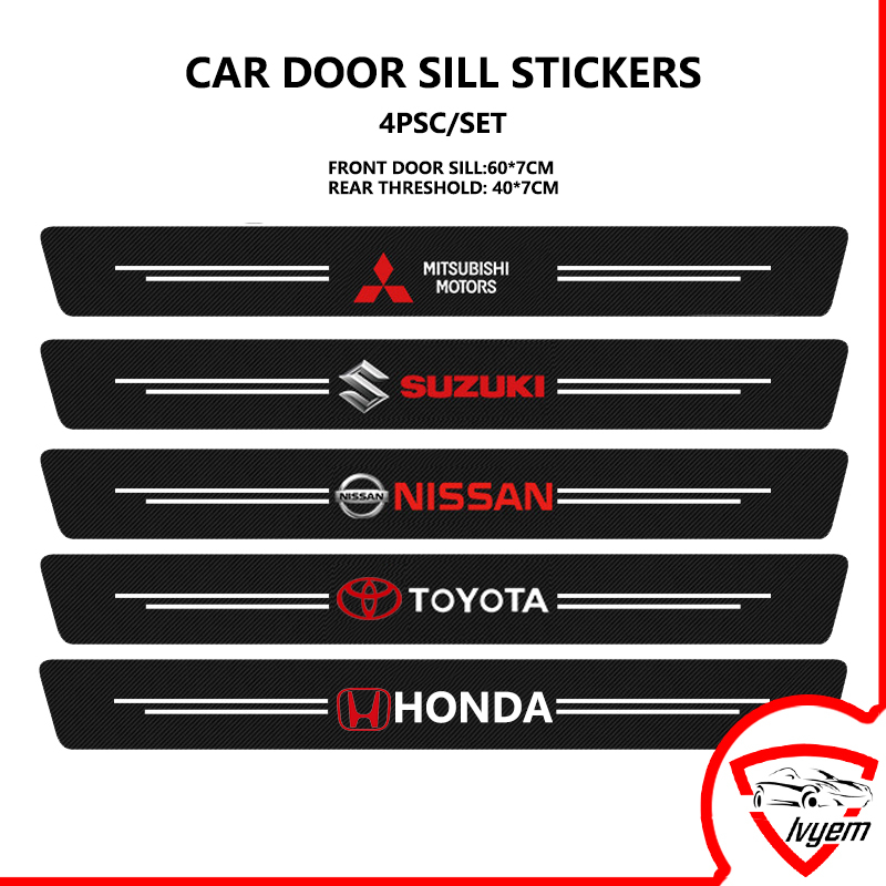 4Pcs Car Side Step Door Sill Carbon Fiber Sticker Car Threshold Strips ...