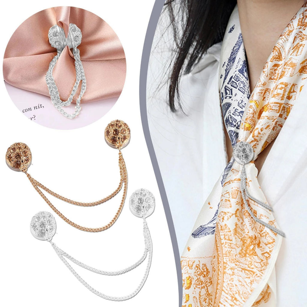Magnetic Scarf Brooch with Tassel Chain Metal Plating Magnetic Hijabs ...