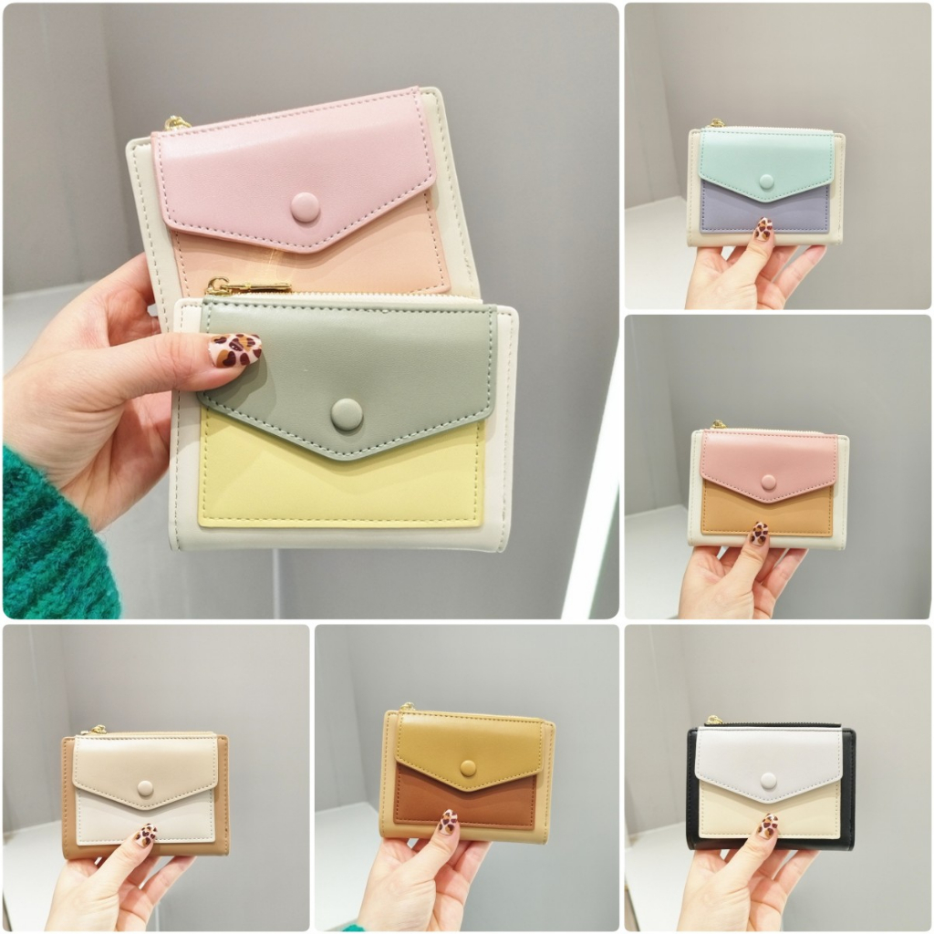 Macaron Color Wallet Matching Color Coin Purse Women's Folding Card Bag ...